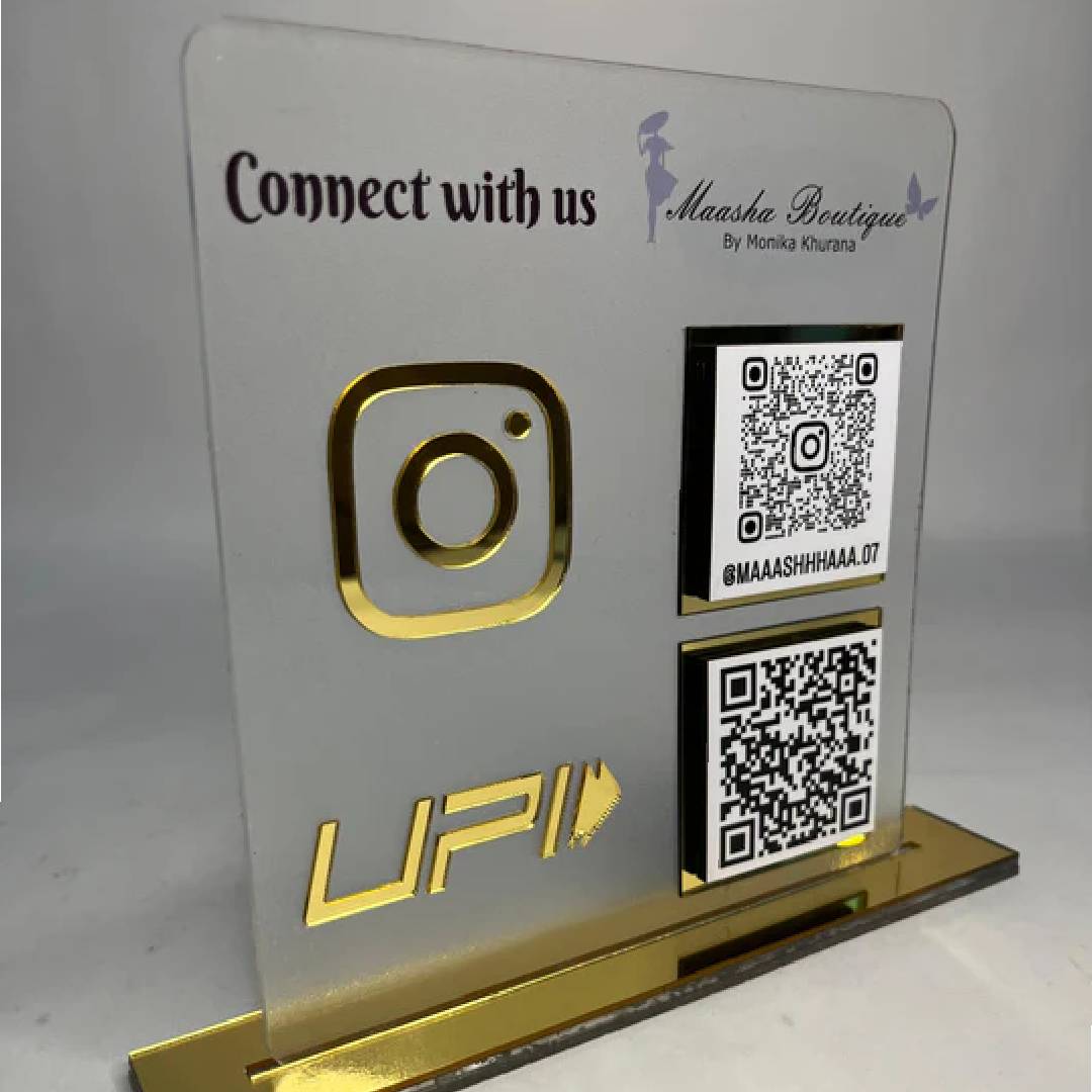 Customized Social Media & UPI QR Table Stand – Elegant, Functional & P